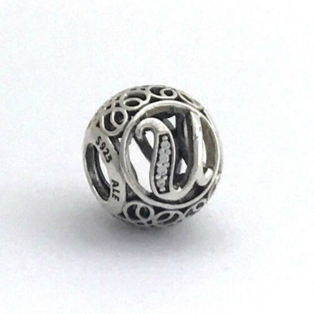 Pandora Vintage U Sterling Silver Letter Charm - Gem